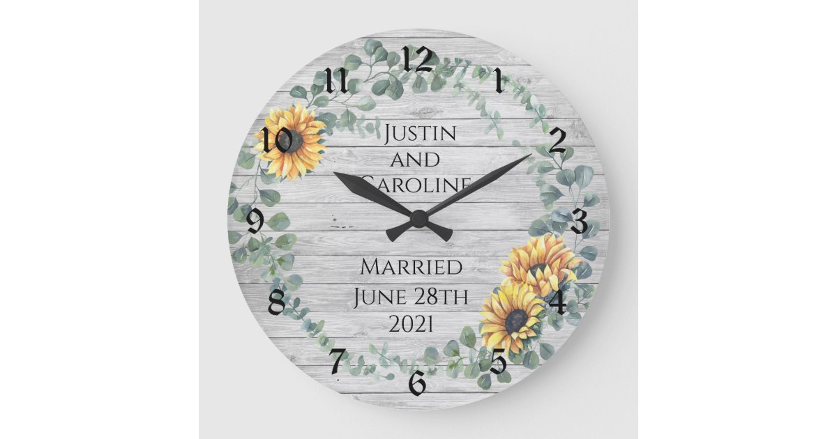 Sunflower Wreath Wedding Keepsake Large Clock | Zazzle