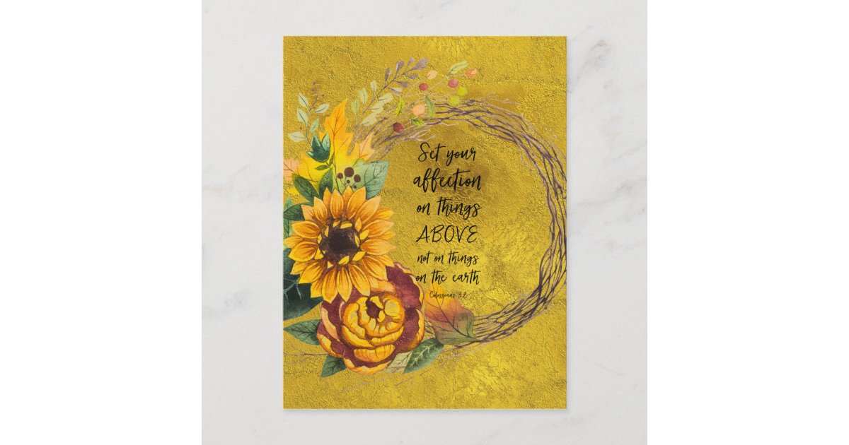 Sunflower Wreath with Bible Verse Postcard | Zazzle