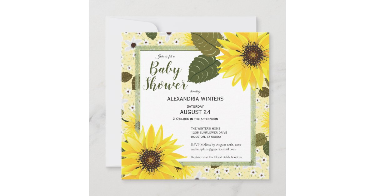 Sunflower Yellow Floral | Baby Shower Invitation | Zazzle