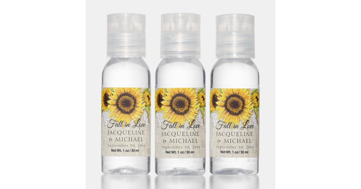 Sunflower Yellow Floral White Lace Burlap Wedding Hand Sanitizer | Zazzle