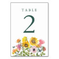 Sunflower Yellow Watercolor Floral Custom Wedding Table Number | Zazzle