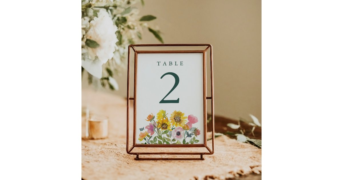 Sunflower Yellow Watercolor Floral Custom Wedding Table Number | Zazzle