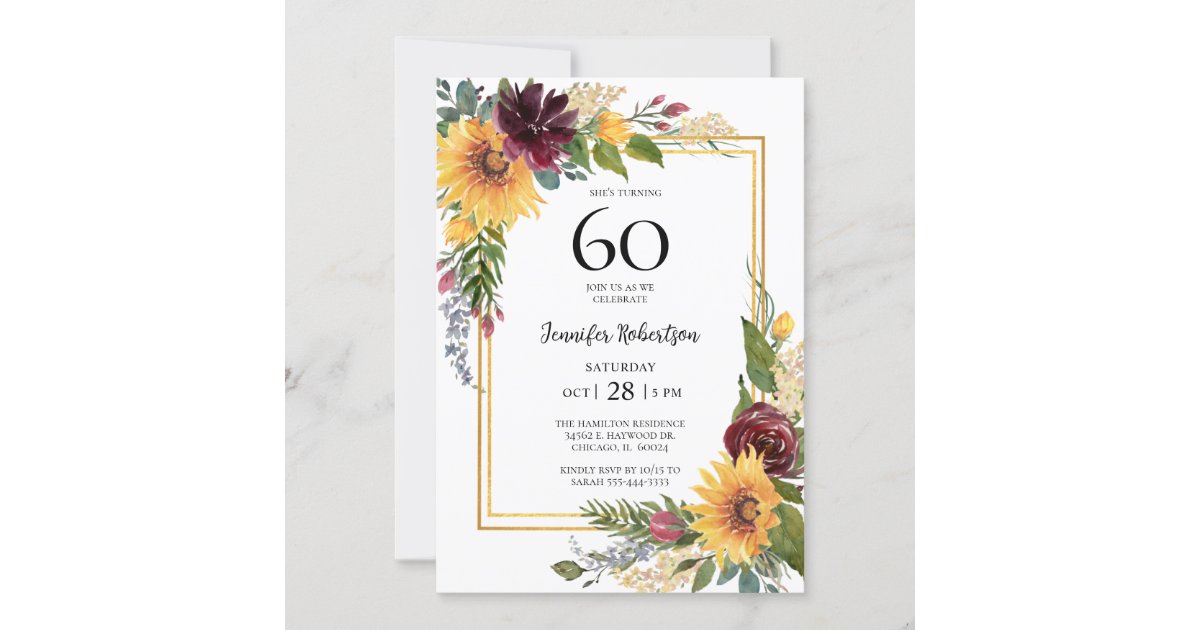 Sunflowers 60th Birthday Invitation | Zazzle