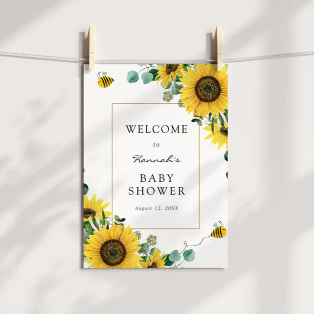 Sunflowers and Bees Baby Shower Welcome Sign | Zazzle