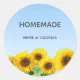 Sunflowers and Homemade Text on Light Blue Classic Round Sticker | Zazzle
