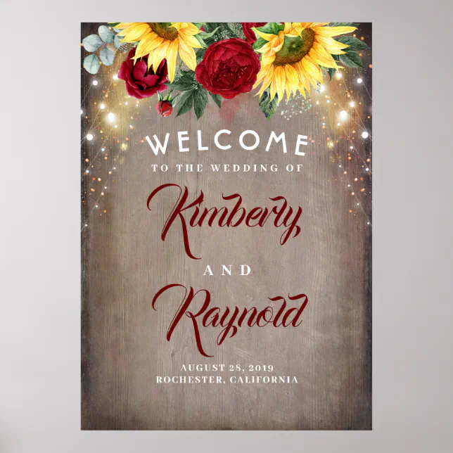 Sunflowers and Red Roses Welcome Sign | Zazzle