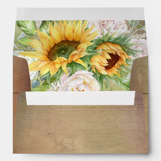 Sunflowers and White Roses Rustic Country Envelope | Zazzle