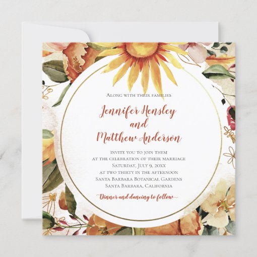 Sunflowers Autumn Fall Floral Wedding Invitation | Zazzle