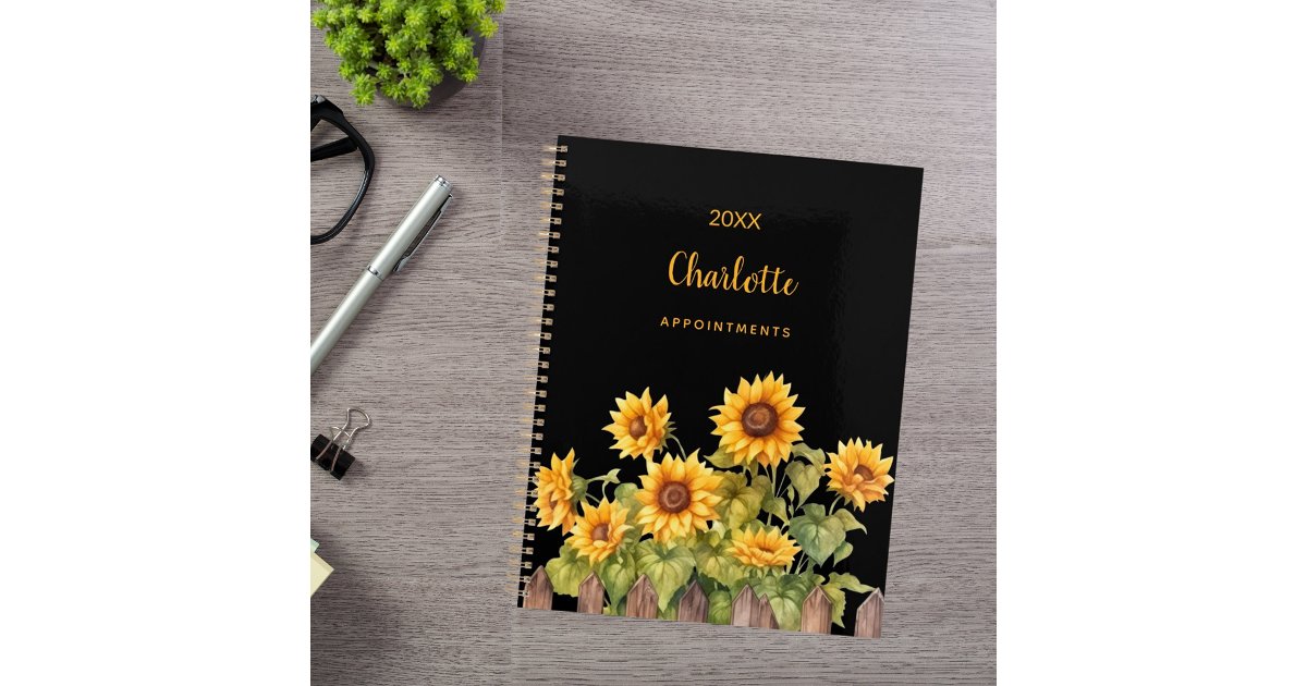 Sunflowers black 2026 planner | Zazzle