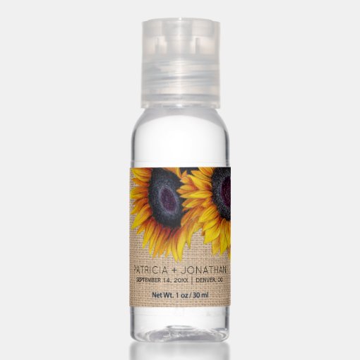 Sunflowers bouquet rustic burlap wedding favor hand sanitizer | Zazzle