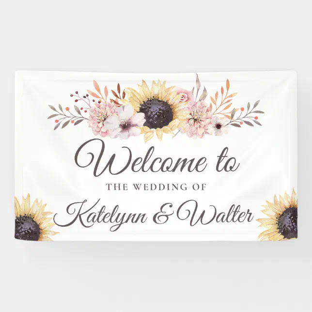 Sunflowers Bouquet Wedding Welcome Banner | Zazzle