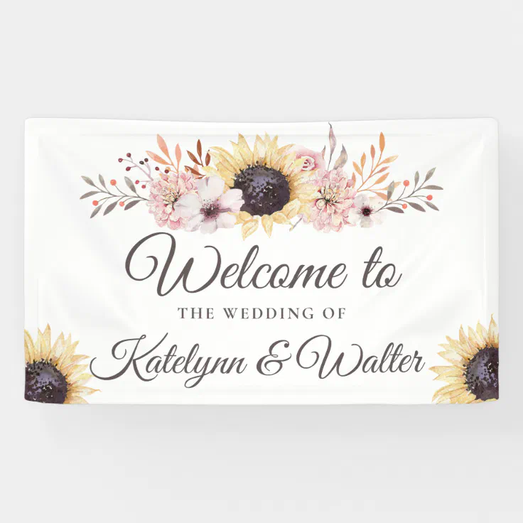 Sunflowers Bouquet Wedding Welcome Banner | Zazzle