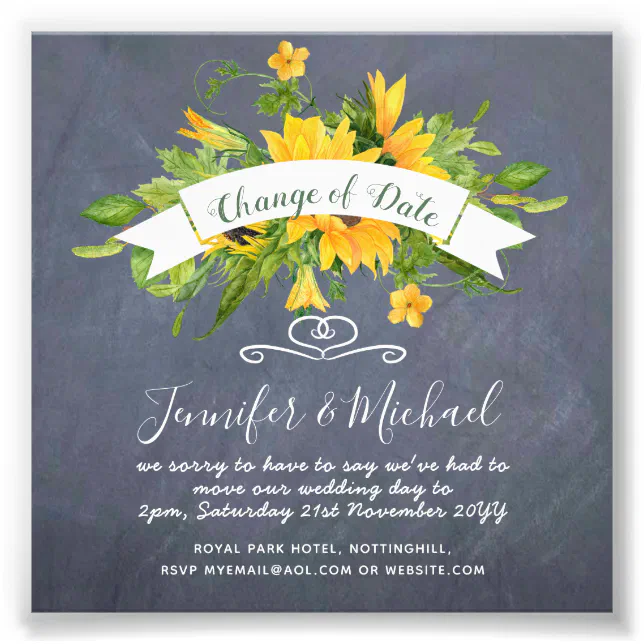 Sunflowers Change of Date Postponement Plans Note Photo Print | Zazzle