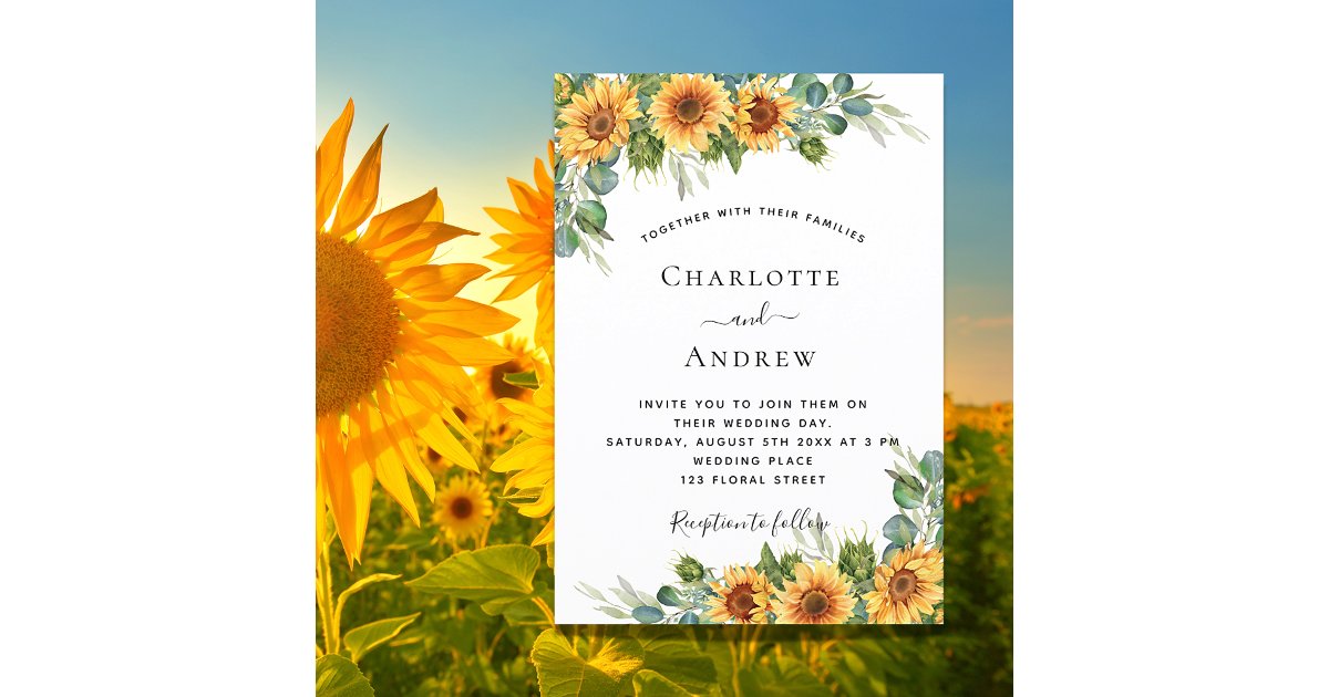 Sunflowers eucalyptus boho rustic wedding invitation | Zazzle