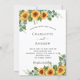 Sunflowers eucalyptus boho rustic wedding invitation | Zazzle