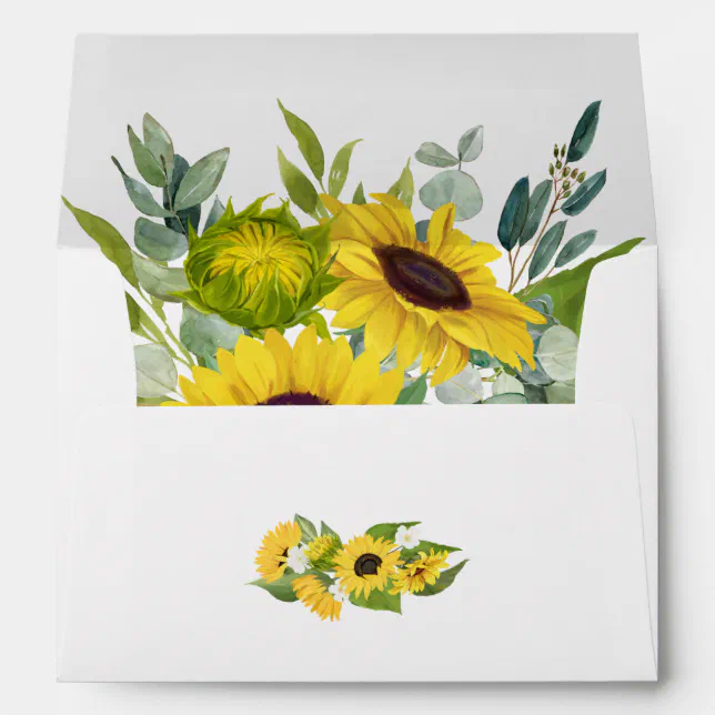Sunflowers & Eucalyptus Greenery Wedding Envelope | Zazzle