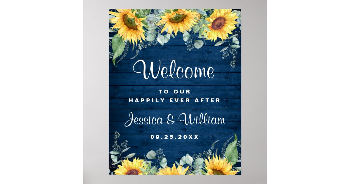 Sunflowers Eucalyptus Rustic Wedding Welcome Sign | Zazzle