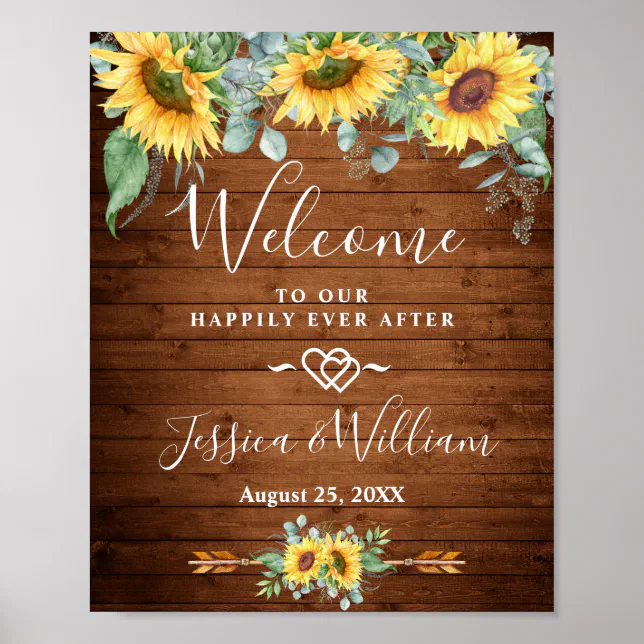 Sunflowers Eucalyptus Rustic Wedding Welcome Sign | Zazzle