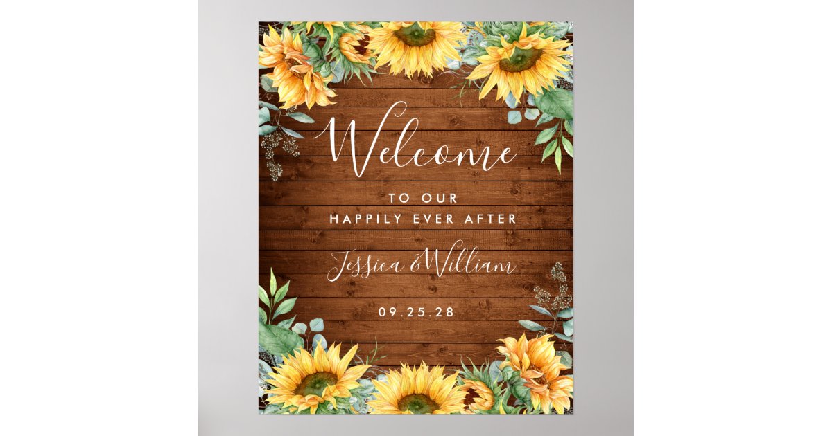 Sunflowers Eucalyptus Rustic Wedding Welcome Sign | Zazzle