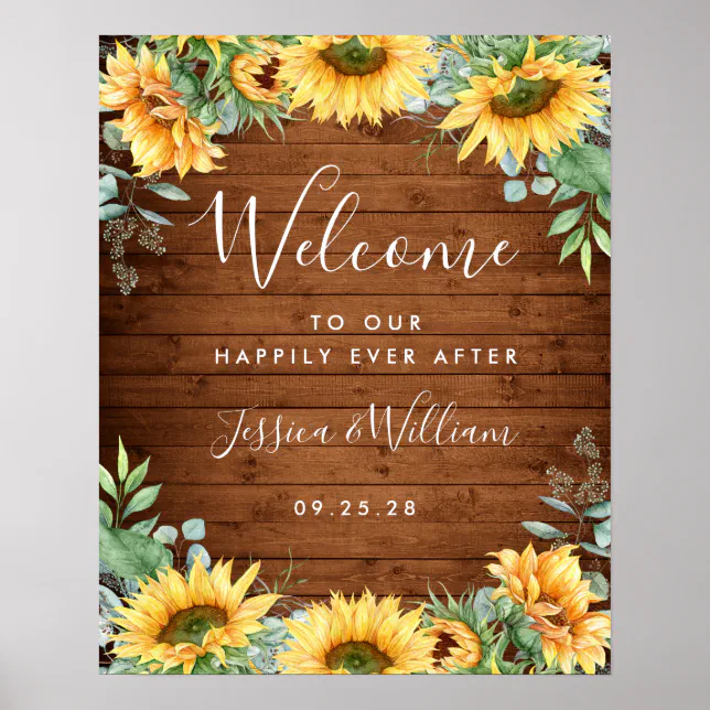 Sunflowers Eucalyptus Rustic Wedding Welcome Sign | Zazzle