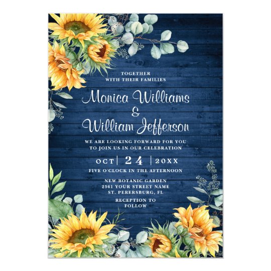 Sunflowers Eucalyptus Watercolor Rustic Wedding Invitation | Zazzle.com