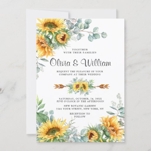 Sunflowers Eucalyptus Watercolor Rustic Wedding Invitation | Zazzle