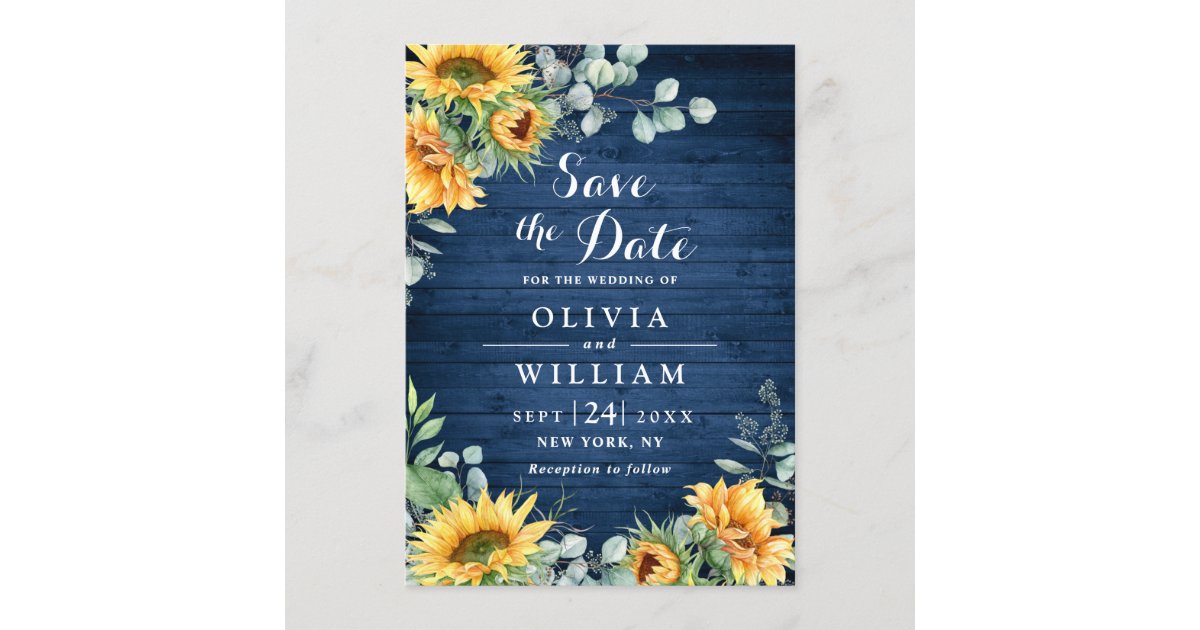 Sunflowers Eucalyptus Watercolor Rustic Wedding Save The Date | Zazzle