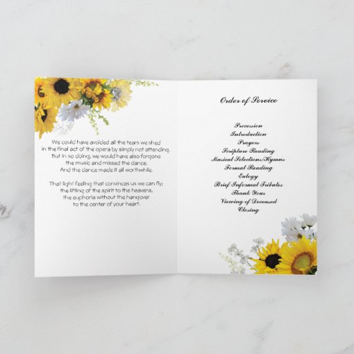 Sunflowers Funeral Program | Zazzle