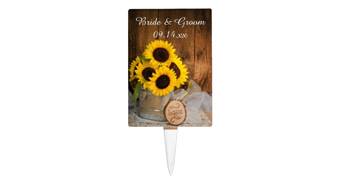 Sunflowers Garden Watering Can Barn Wedding Cake Topper | Zazzle