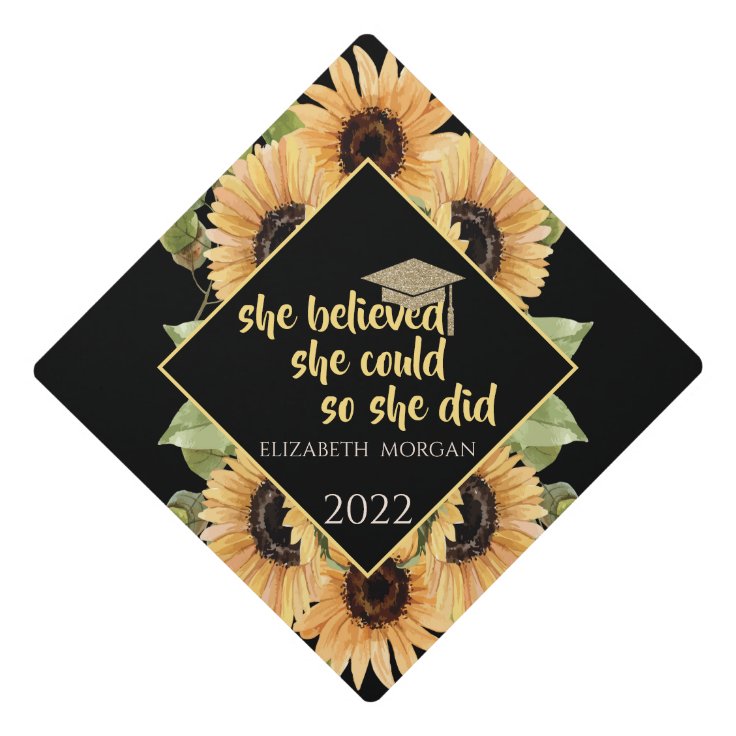 Sunflowers Glitter Graduate Cap | Zazzle