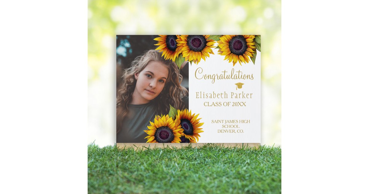 Sunflowers gold graduation congratulations PHOTO Sign | Zazzle