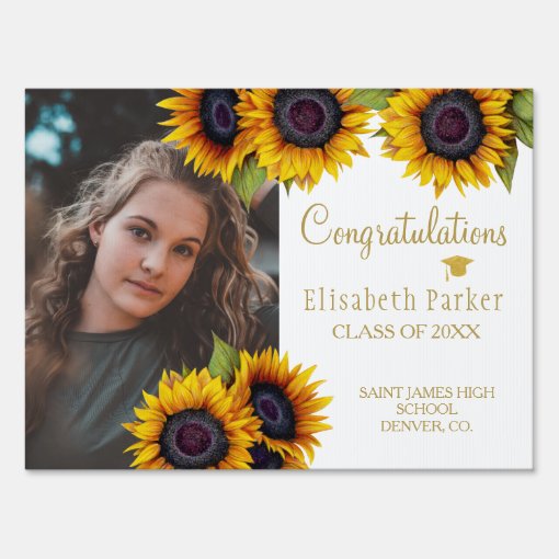 Sunflowers gold graduation congratulations PHOTO Sign | Zazzle