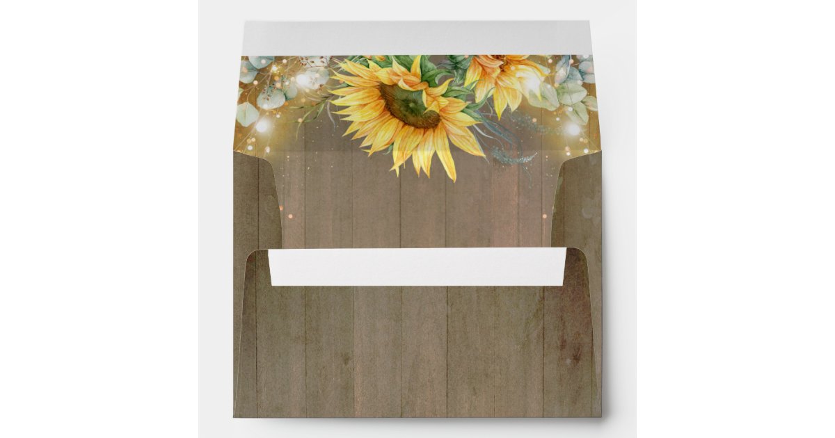 Sunflowers Lights and Wood Rustic Envelope | Zazzle