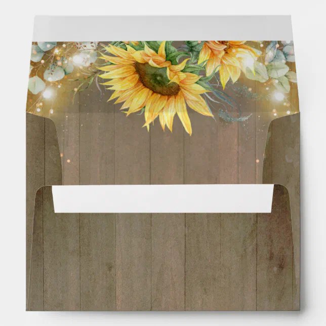 Sunflowers Lights and Wood Rustic Envelope | Zazzle