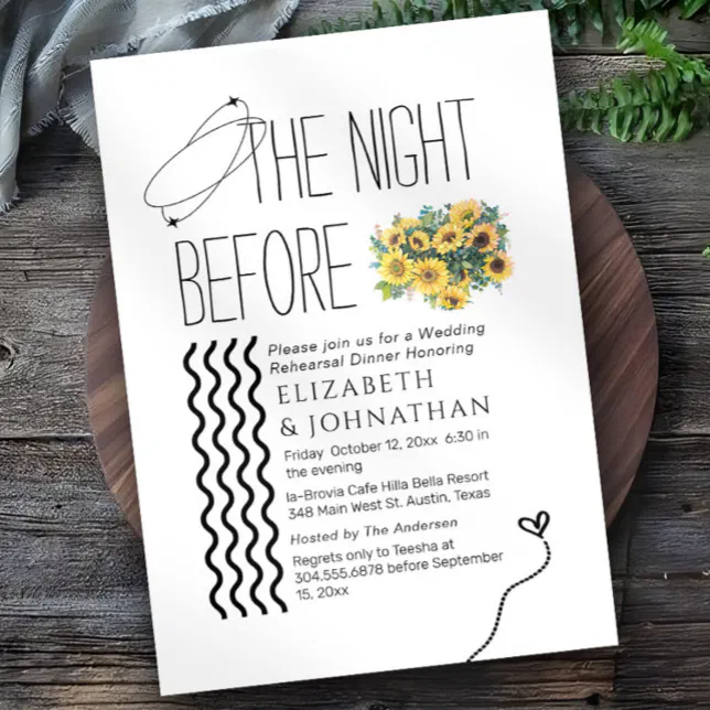 Sunflowers Minimal Script The Night Before Invitation | Zazzle