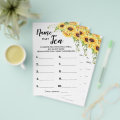 Sunflowers Name that Tea Bridal Shower Game Card Flyer | Zazzle