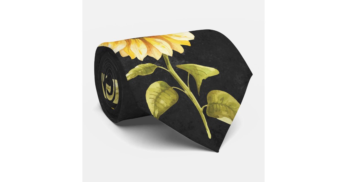 Sunflowers on Black Design Neck Tie | Zazzle