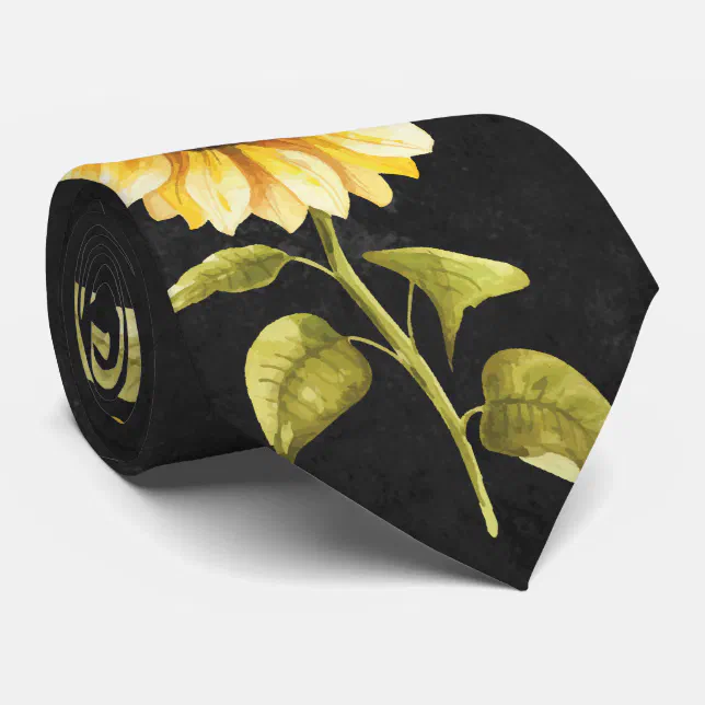 Sunflowers on Black Design Neck Tie | Zazzle