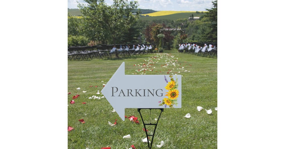 Sunflowers on Blue Wedding Parking Sign | Zazzle