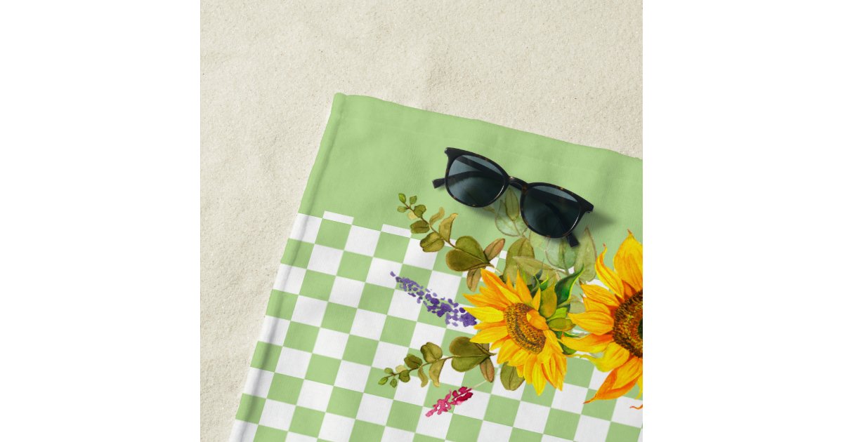 Sunflowers on Checkerboard Beach Towel | Zazzle