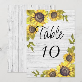 Sunflowers on white woodWedding table number | Zazzle