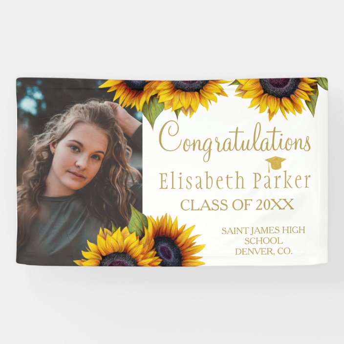 Sunflowers PHOTO gold graduation congratulations Banner | Zazzle.com