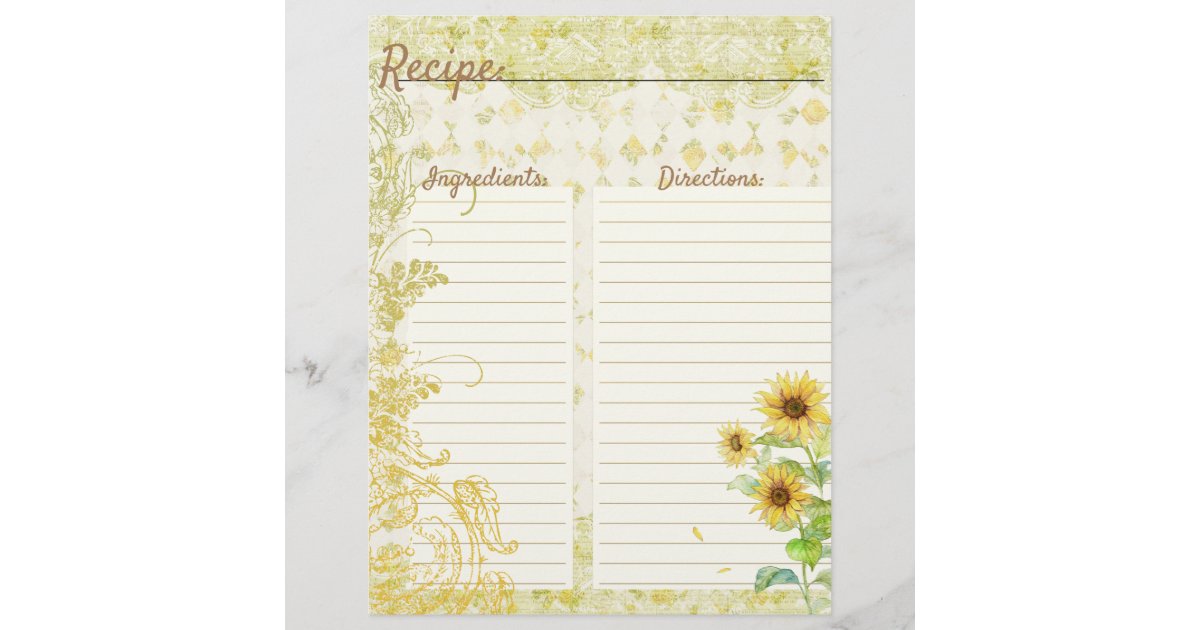 Sunflowers Recipe Cards | Zazzle
