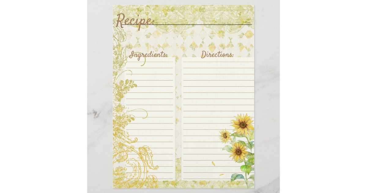 Sunflowers Recipe Cards | Zazzle