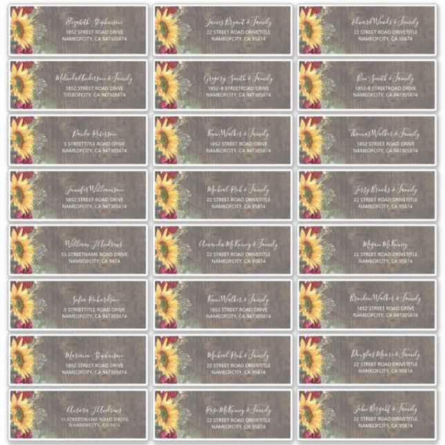 Sunflowers Rustic Fall Guest Names Address Labels | Zazzle