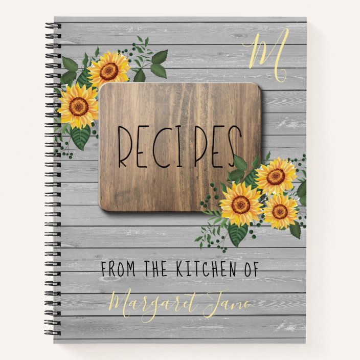 Sunflowers Rustic | Family monogram recipe book | Zazzle.com