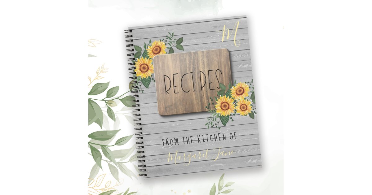 Sunflowers Rustic | Family monogram recipe book | Zazzle