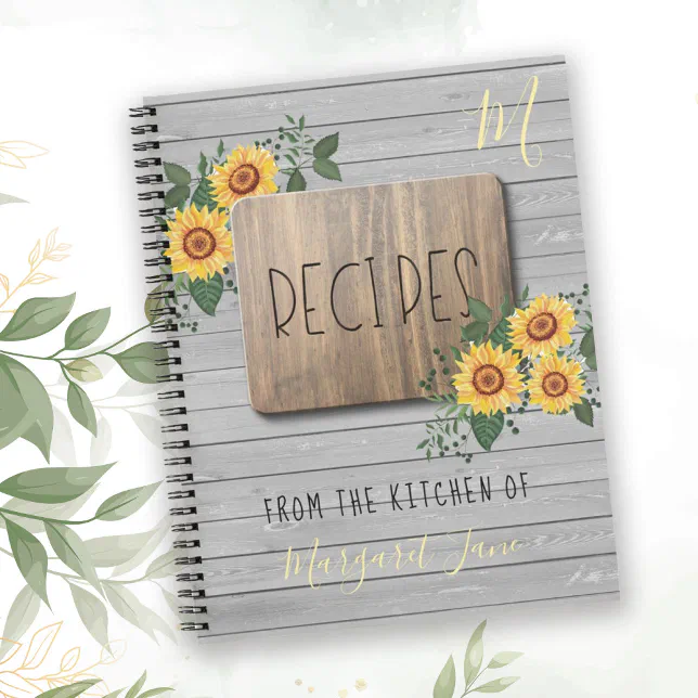 Sunflowers Rustic | Family monogram recipe book | Zazzle