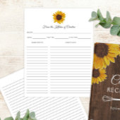 Sunflowers Rustic Recipe Card Binder Insert | Zazzle
