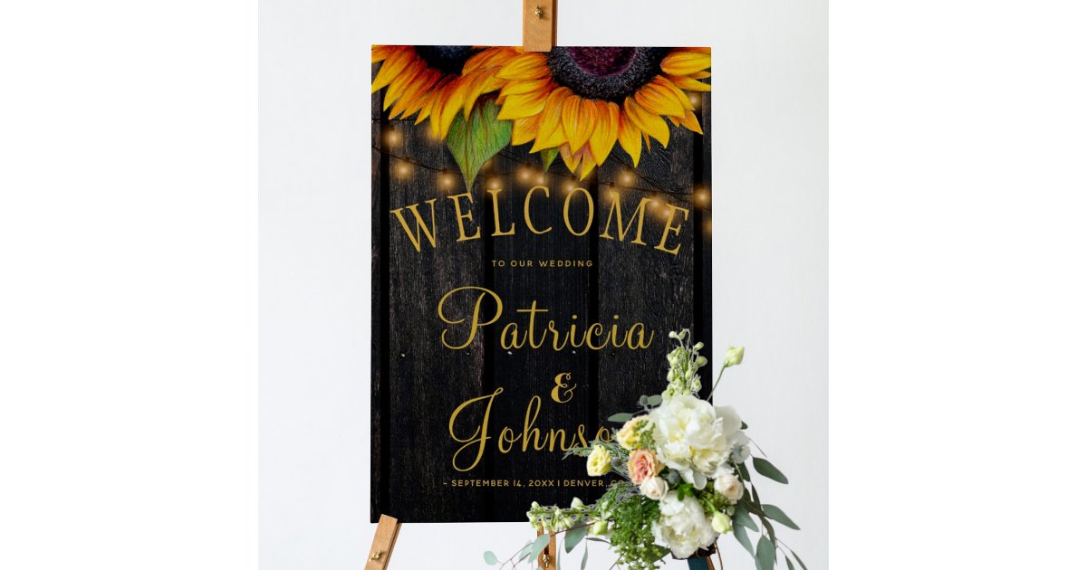 Sunflowers rustic wood fall wedding welcome sign | Zazzle